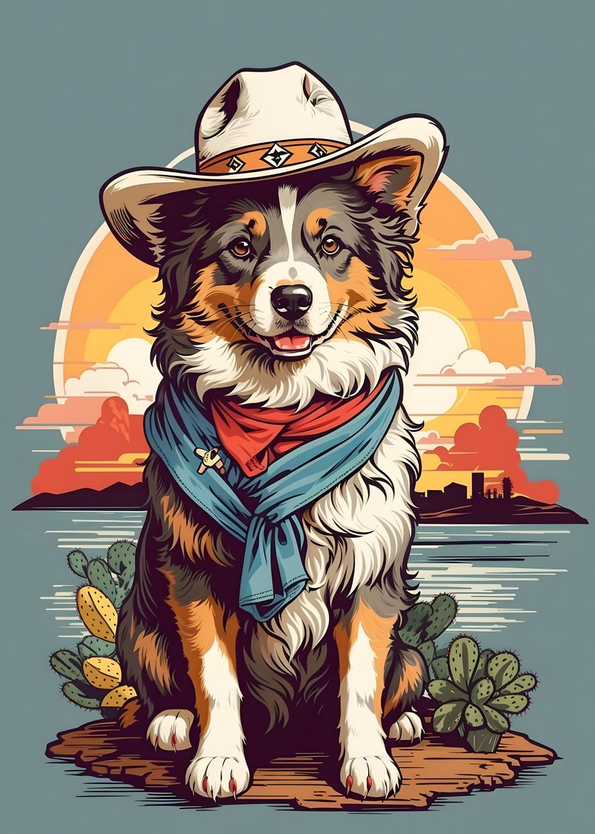 'Australian Shepherd Cowboy' Poster, picture, metal print, paint by Xăm ...