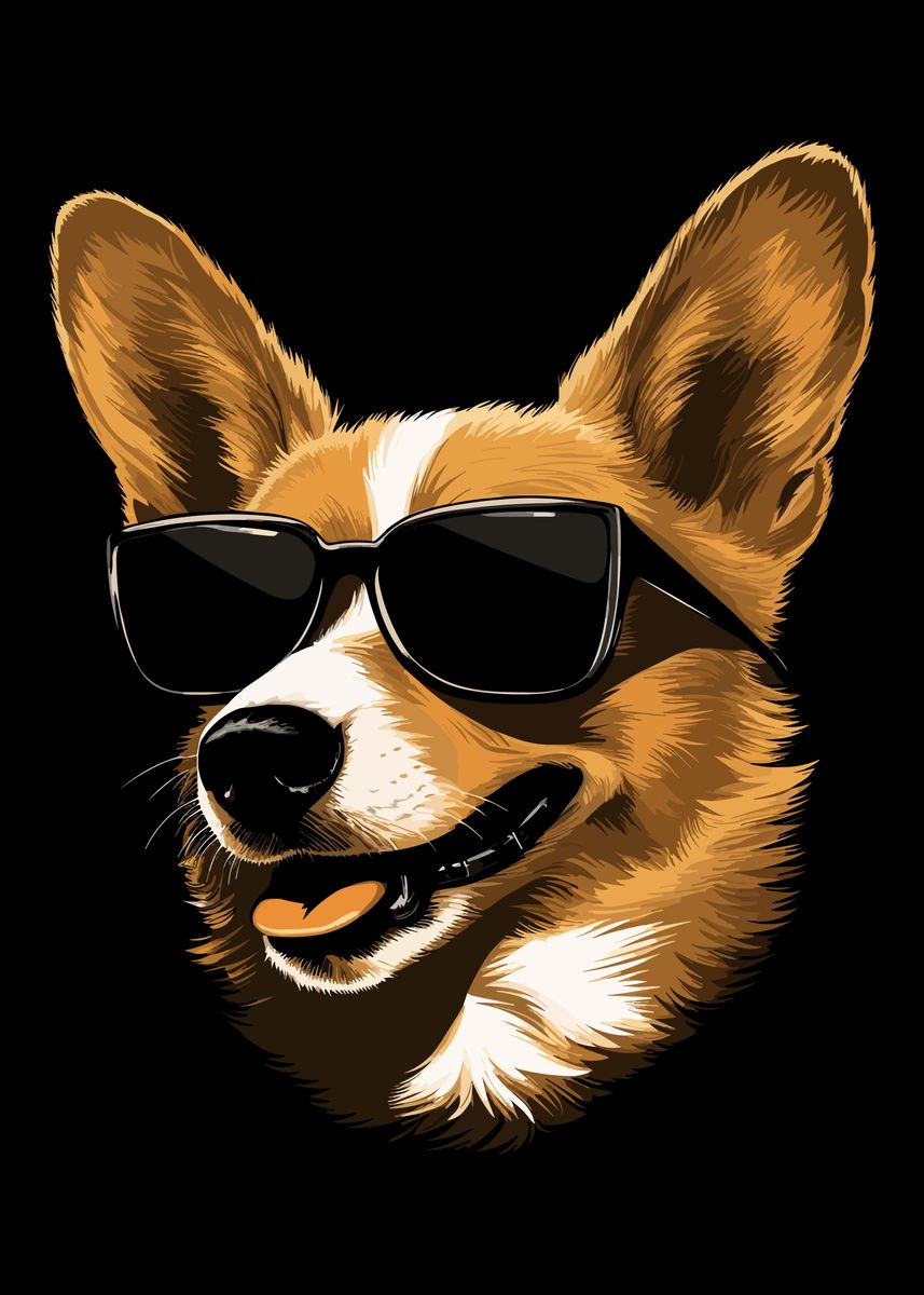 'Corgi Sunglasses Cool Dj' Poster, picture, metal print, paint by Ellie ...