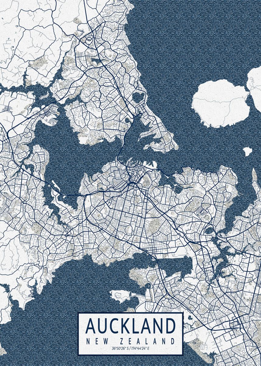 'Auckland City Map Coastal' Poster, picture, metal print, paint by ...