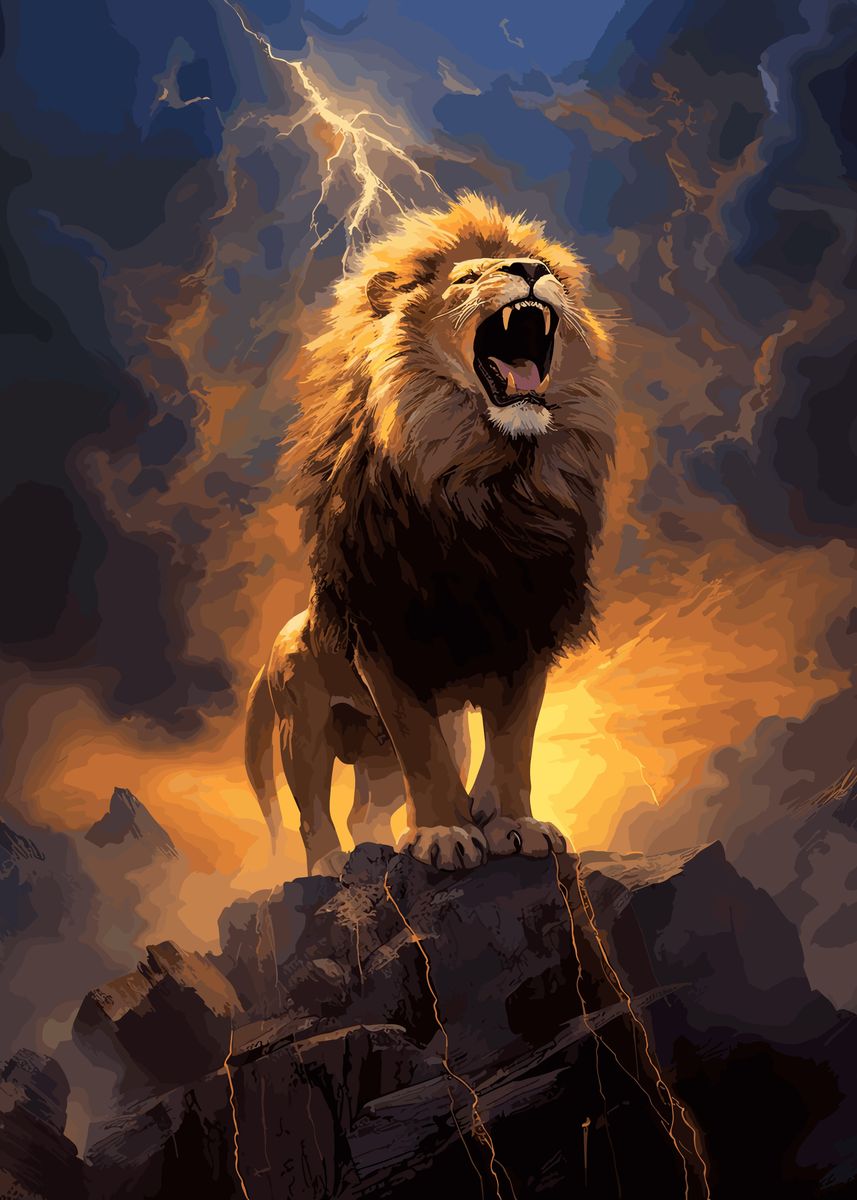 'Aggressive Angry Lion' Poster, picture, metal print, paint by Lorelei ...
