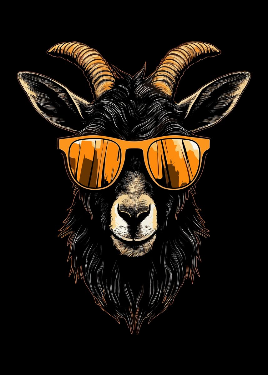 'Goat Sunglasses Cool' Poster, picture, metal print, paint by Ellie ...