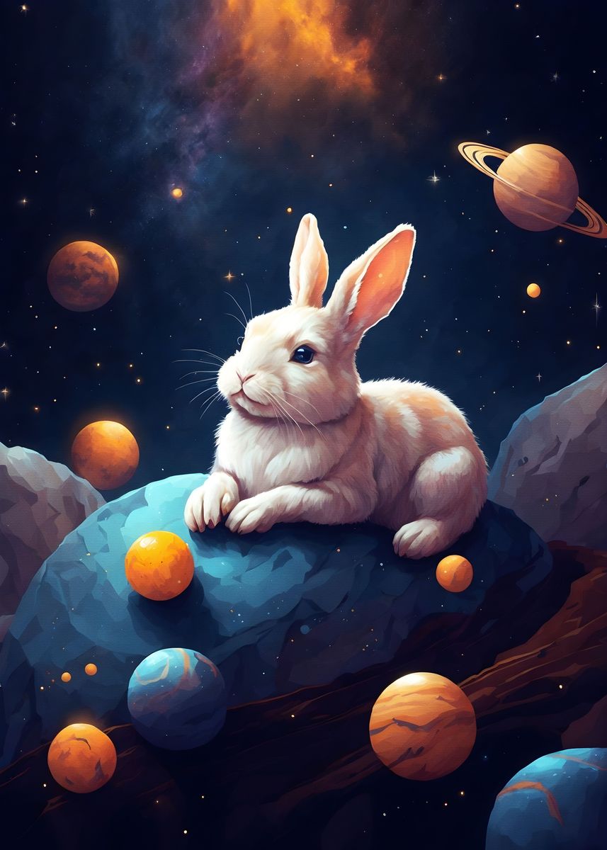 'Cute Bunny in the Space' Poster, picture, metal print, paint by Dream ...