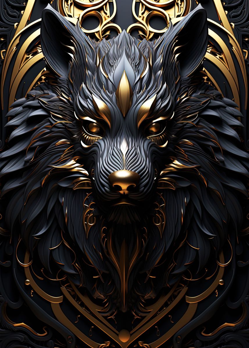 'Elegant Golden Legend wolf' Poster, picture, metal print, paint by ...