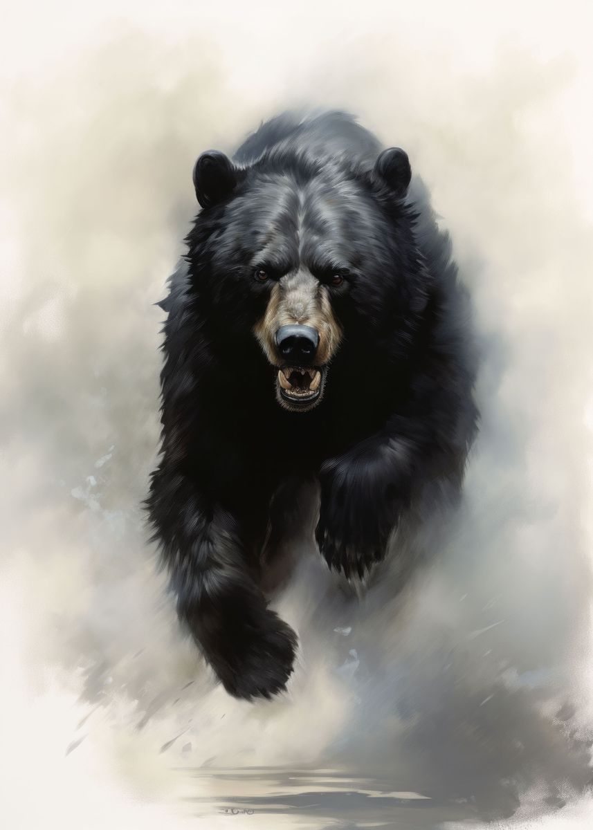 'Running Black Bear' Poster, picture, metal print, paint by Frank ...