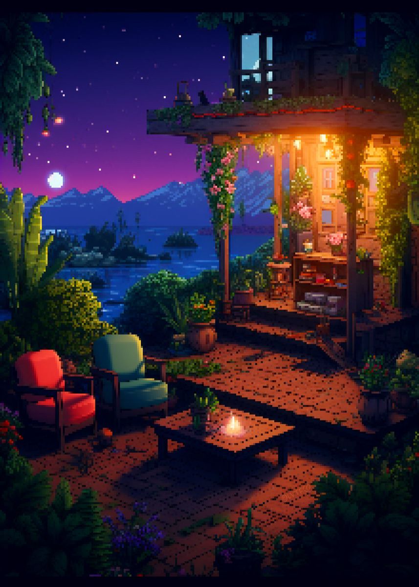'Garden Night Pixel Art' Poster, picture, metal print, paint by LVTFCO ...