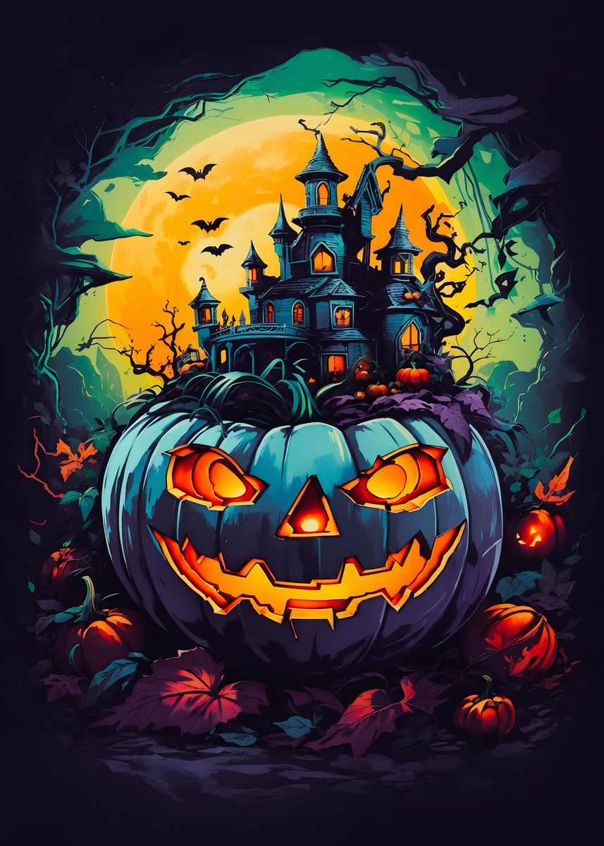 'Halloween Pumpkin Hous art' Poster, picture, metal print, paint by ...
