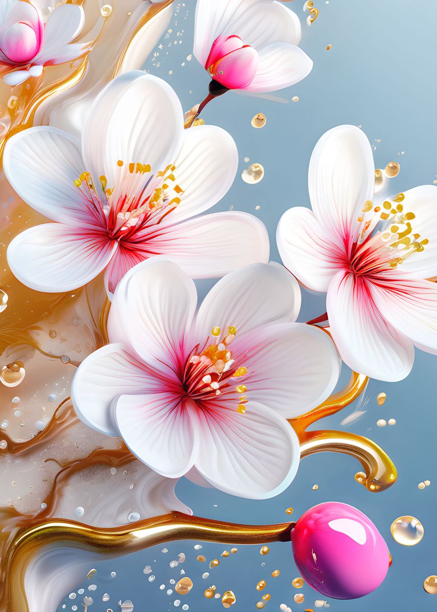 'Pink Cherry Blossom flower' Poster, picture, metal print, paint by ...