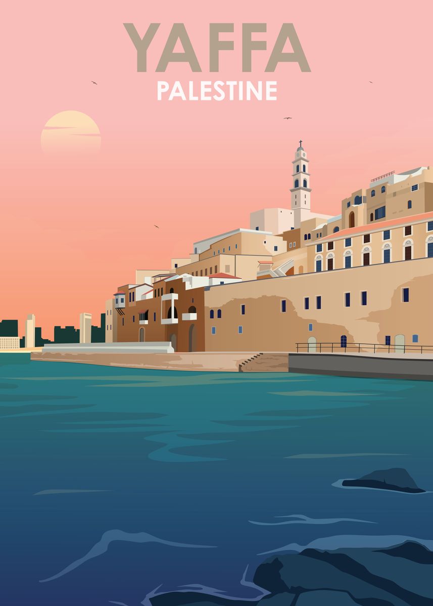 'Yaffa Palestine Skyline ' Poster, picture, metal print, paint by Omar ...