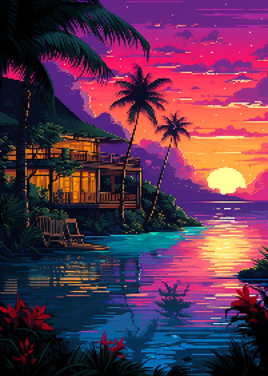 'Tropic Hawaii Pixel Art' Poster, picture, metal print, paint by LVTFCO ...