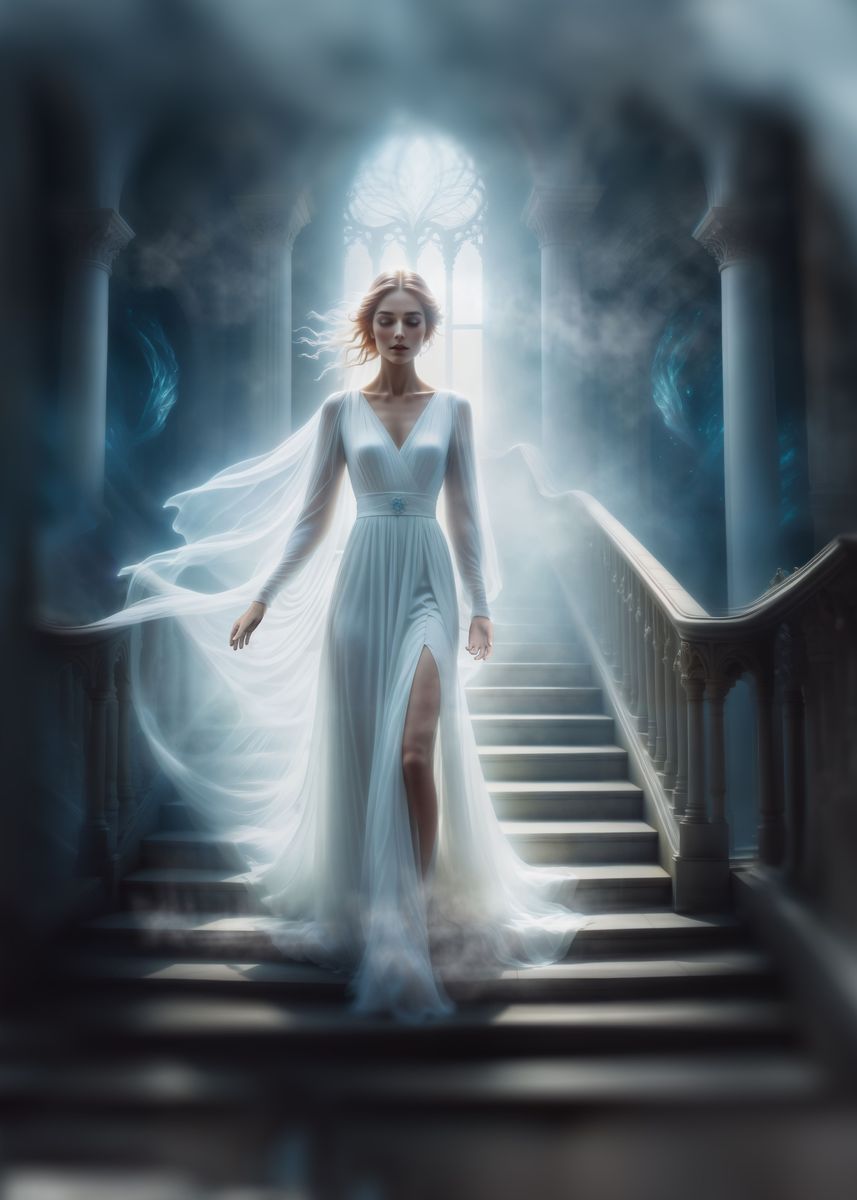'Ghost blond girl on stairs' Poster, picture, metal print, paint by ...