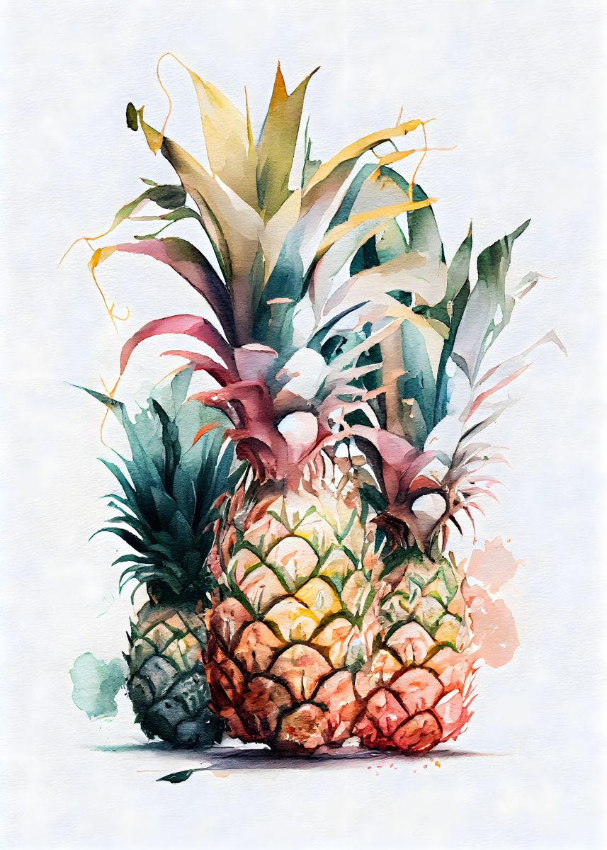 'Colorful Tropical Ananas' Poster, picture, metal print, paint by ...