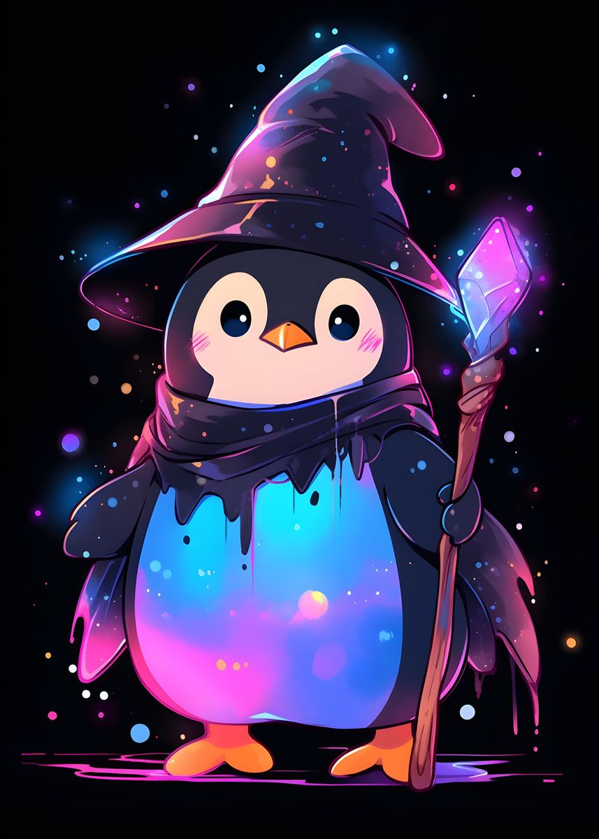 'Penguin Wizard' Poster, picture, metal print, paint by Alexander ...