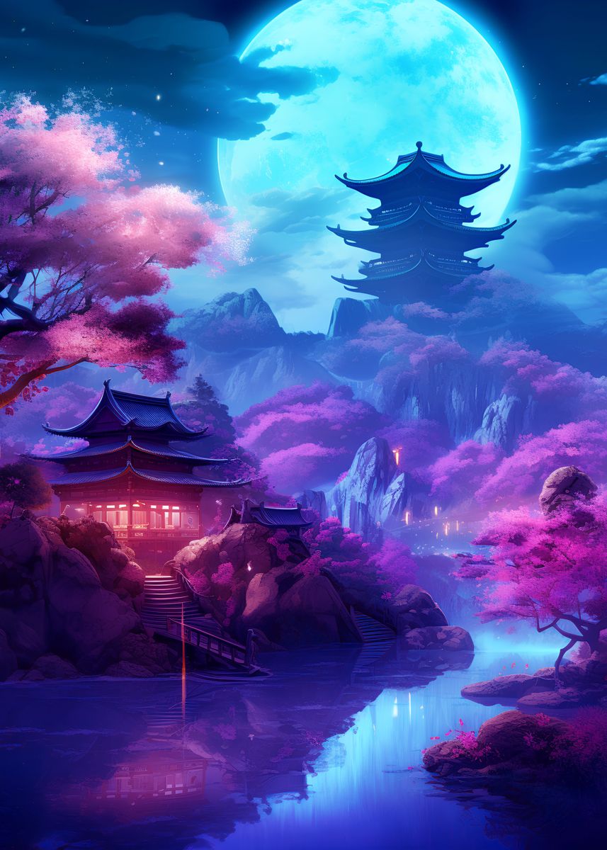 'painting of Japanese neon' Poster, picture, metal print, paint by ...