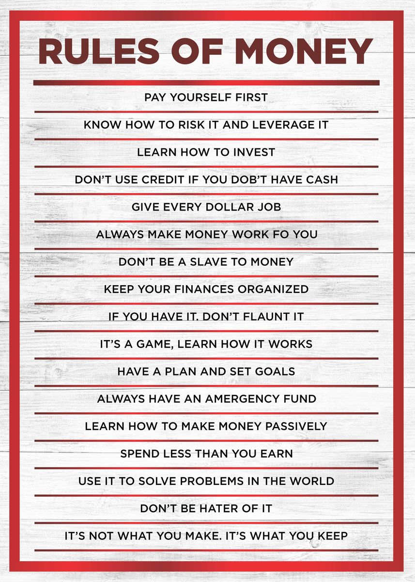 'rules of money' Poster, picture, metal print, paint by Top Collection ...
