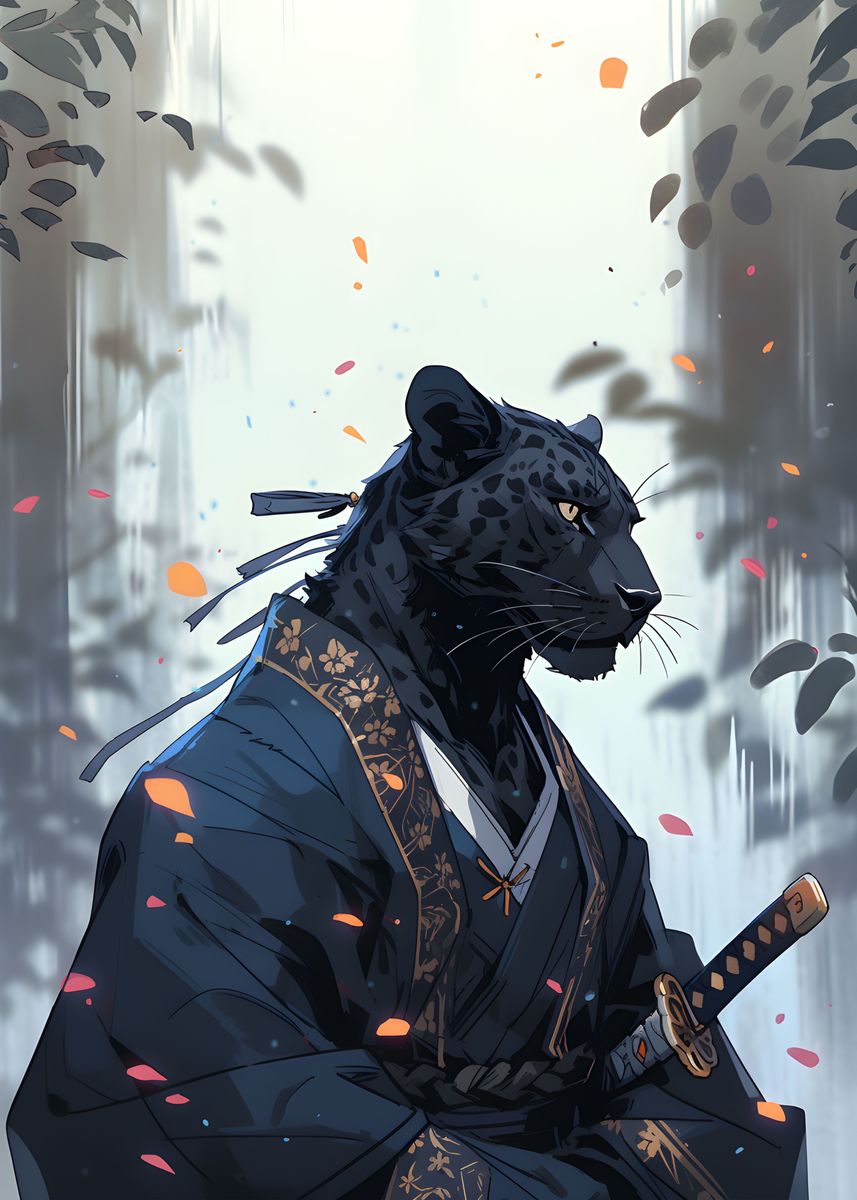 'Black Jaguar Samurai' Poster, picture, metal print, paint by ...