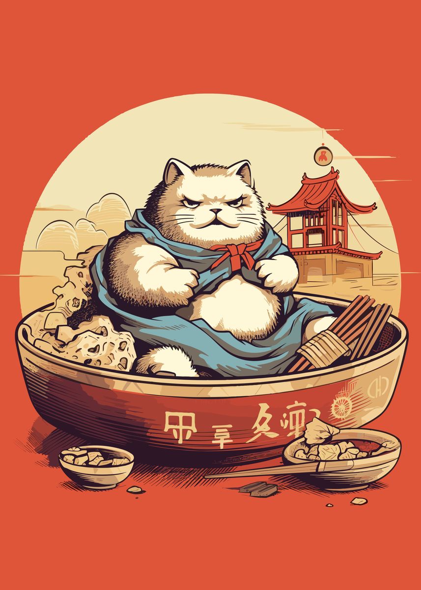 'Japanese Cat Chef' Poster, picture, metal print, paint by MICHELLE ...