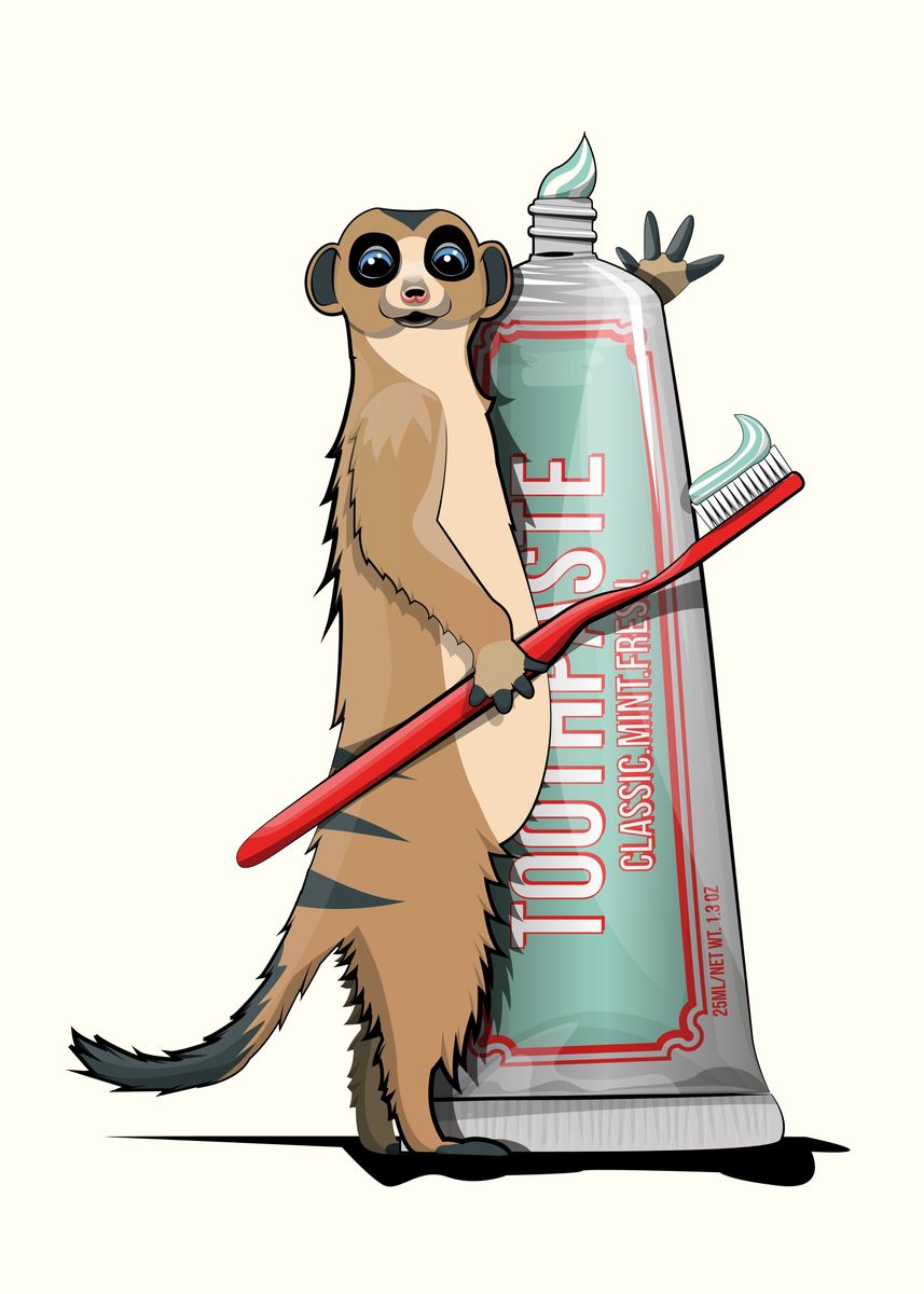 'Meerkat Brushing Teeth' Poster, picture, metal print, paint by ...