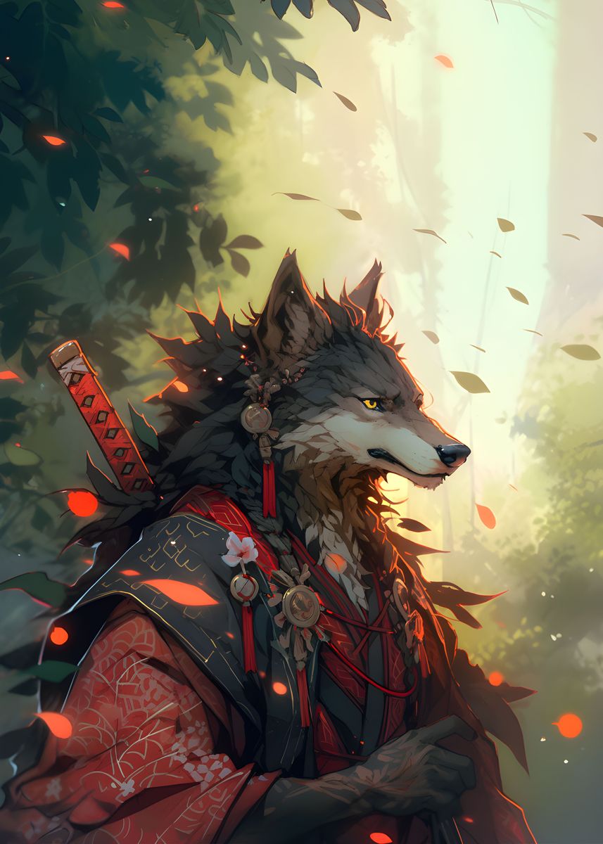 'Wolf Samurai' Poster, picture, metal print, paint by Mingosroom | Displate