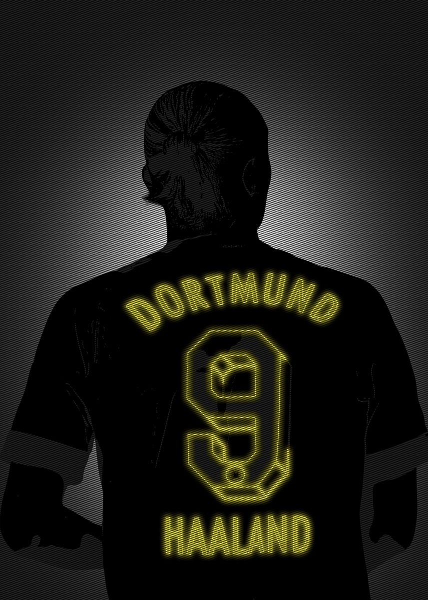 'Erling Haaland 9 Neon' Poster, picture, metal print, paint by Michael ...