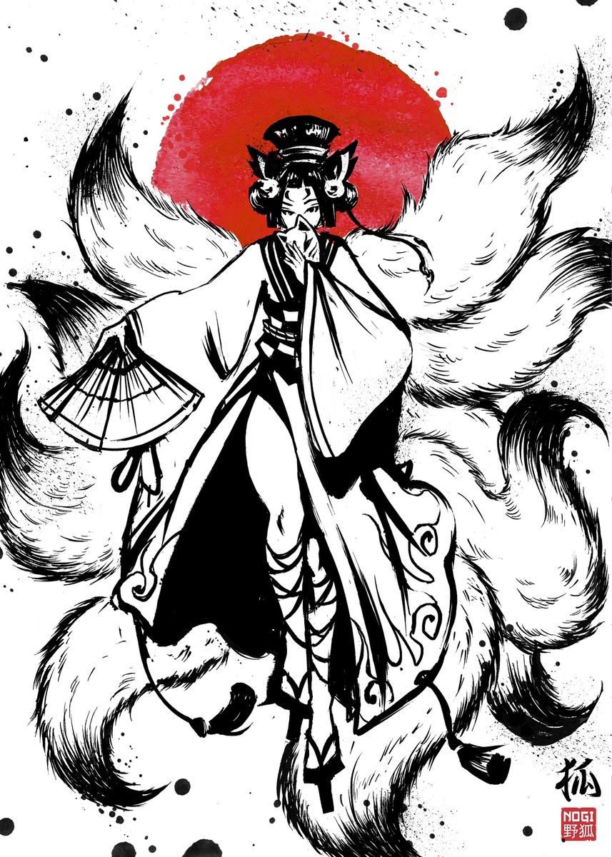 'Japanese Kitsune spirit' Poster, picture, metal print, paint by Nogi ...