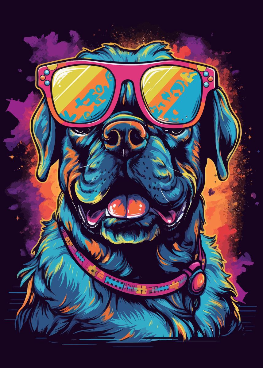 'Animal Retro Dog' Poster, picture, metal print, paint by Evani Cholson ...