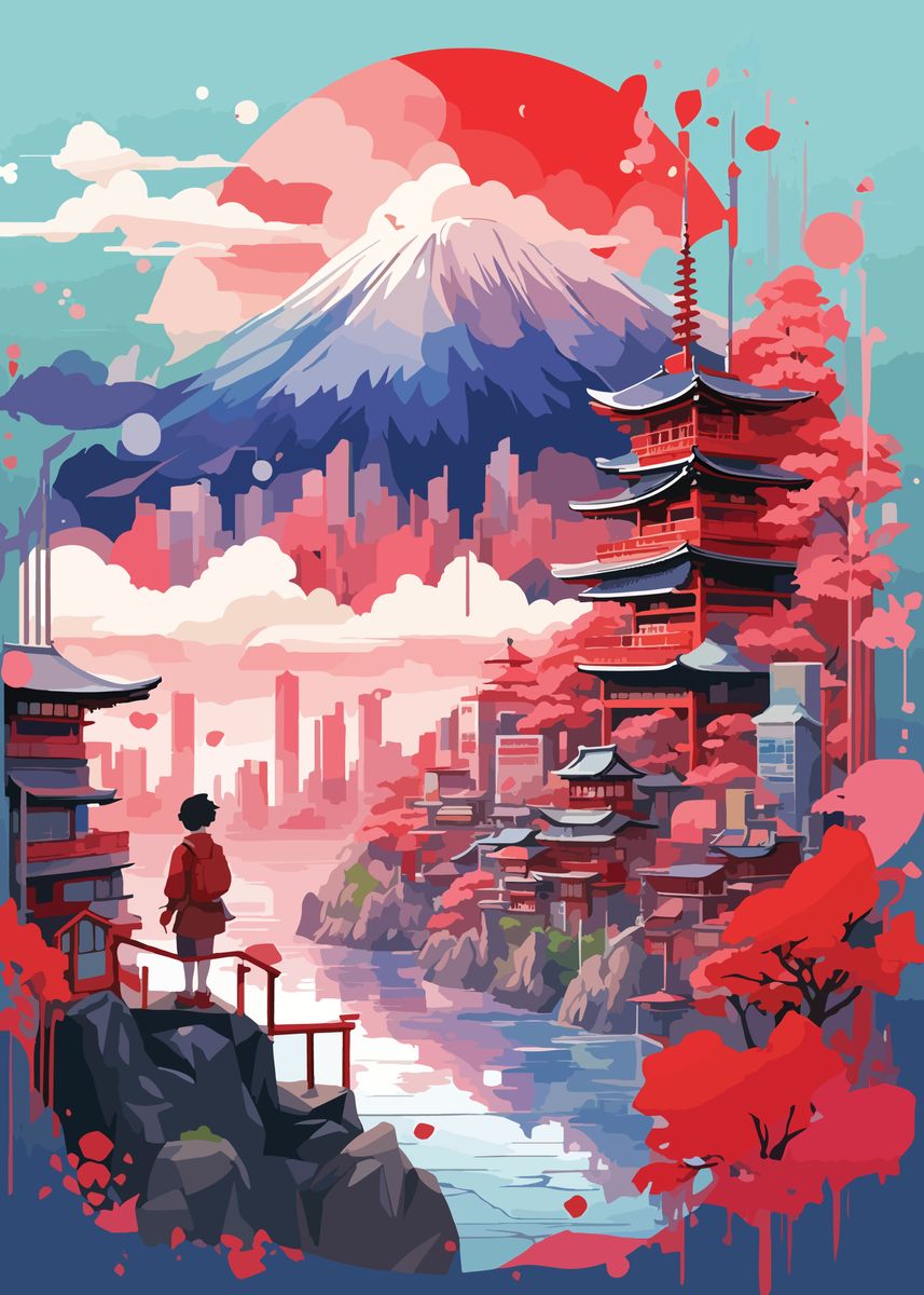 'Red Japan' Poster, picture, metal print, paint by ALEX SHINDER | Displate