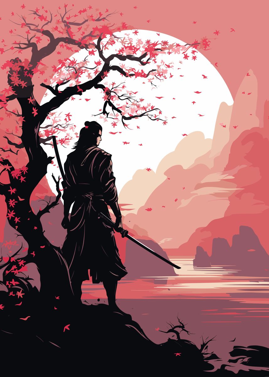 'Japanese Samurai Sunset' Poster, picture, metal print, paint by Mesh ...