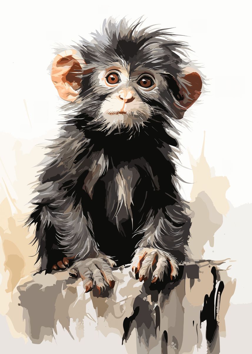 'Cute Monkey Painting' Poster, picture, metal print, paint by Lamaan ...