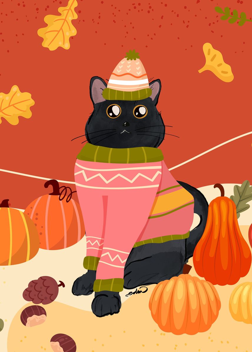 'Cozy Cat Autumn' Poster by EDM Project | Displate