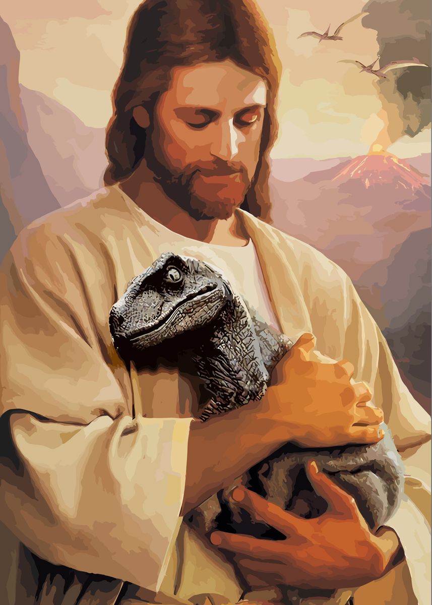 'Jesus And Trex' Poster, picture, metal print, paint by Obie Jacobi ...