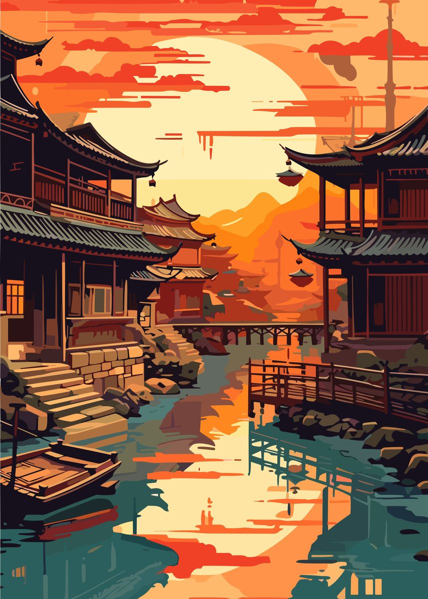 'Chinese landscape Nature' Poster, picture, metal print, paint by ART ...