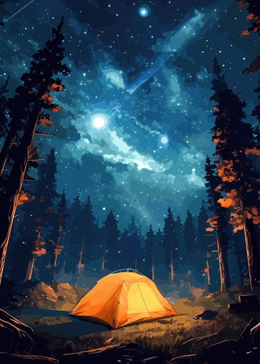 'Beautiful Camping Night' Poster, picture, metal print, paint by Ali ...