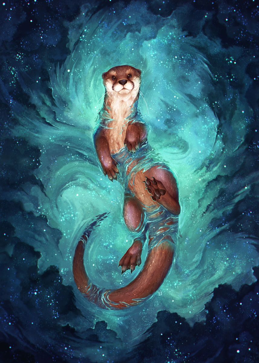 'Otter Space' Poster, picture, metal print, paint by Danielle English | Displate