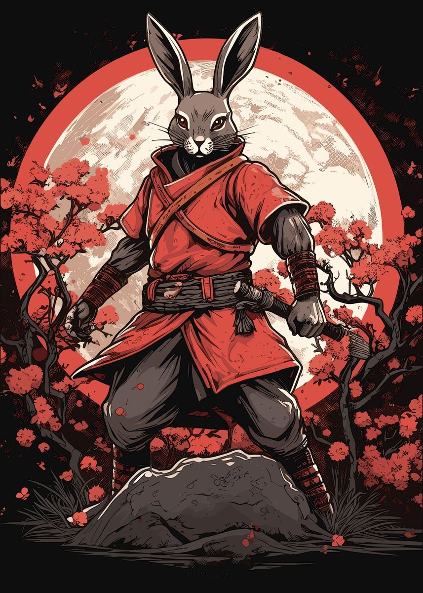 'samurai rabbit japan ' Poster, picture, metal print, paint by Chay ...