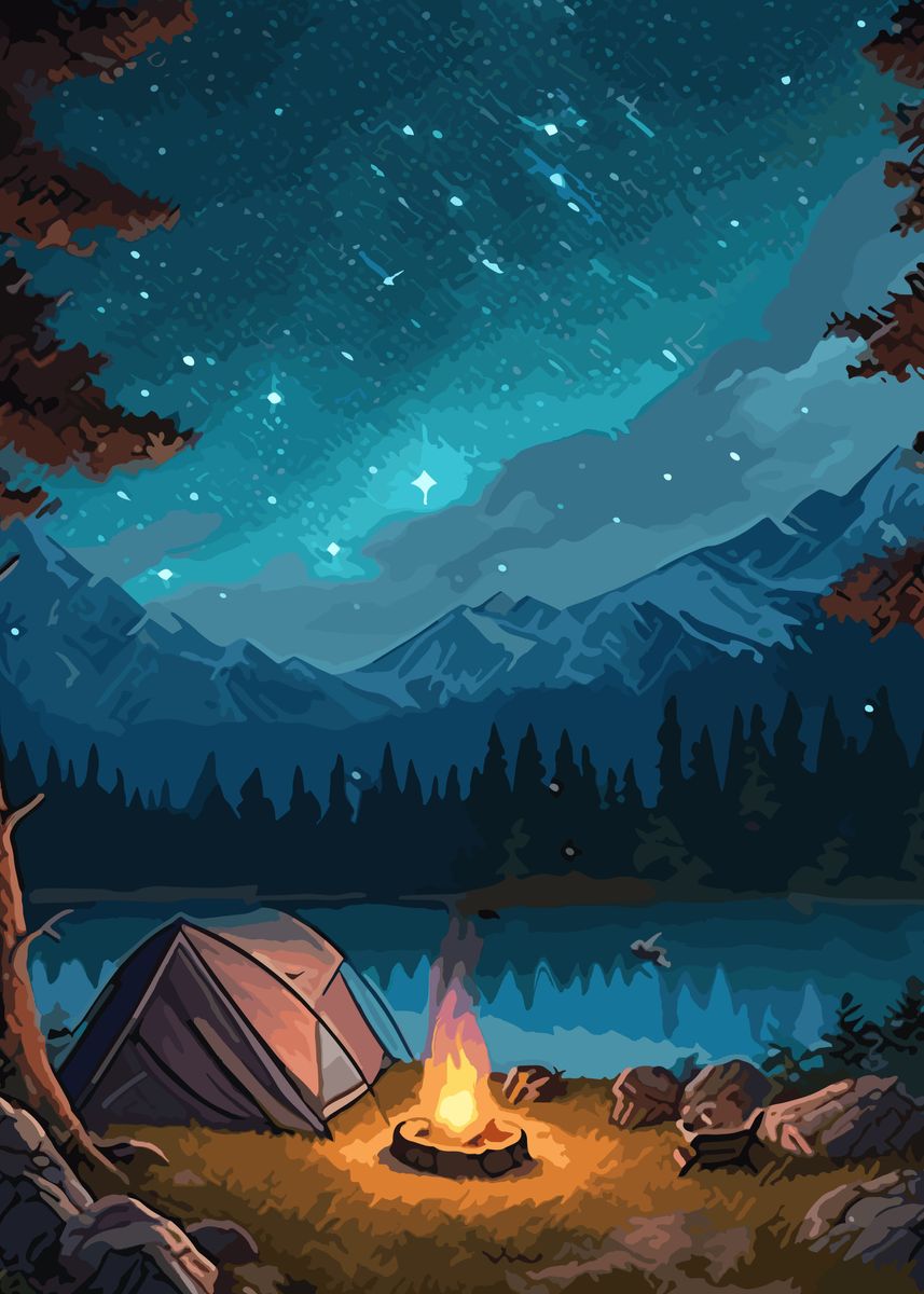 'Beautiful Camping Night' Poster, picture, metal print, paint by Ali ...