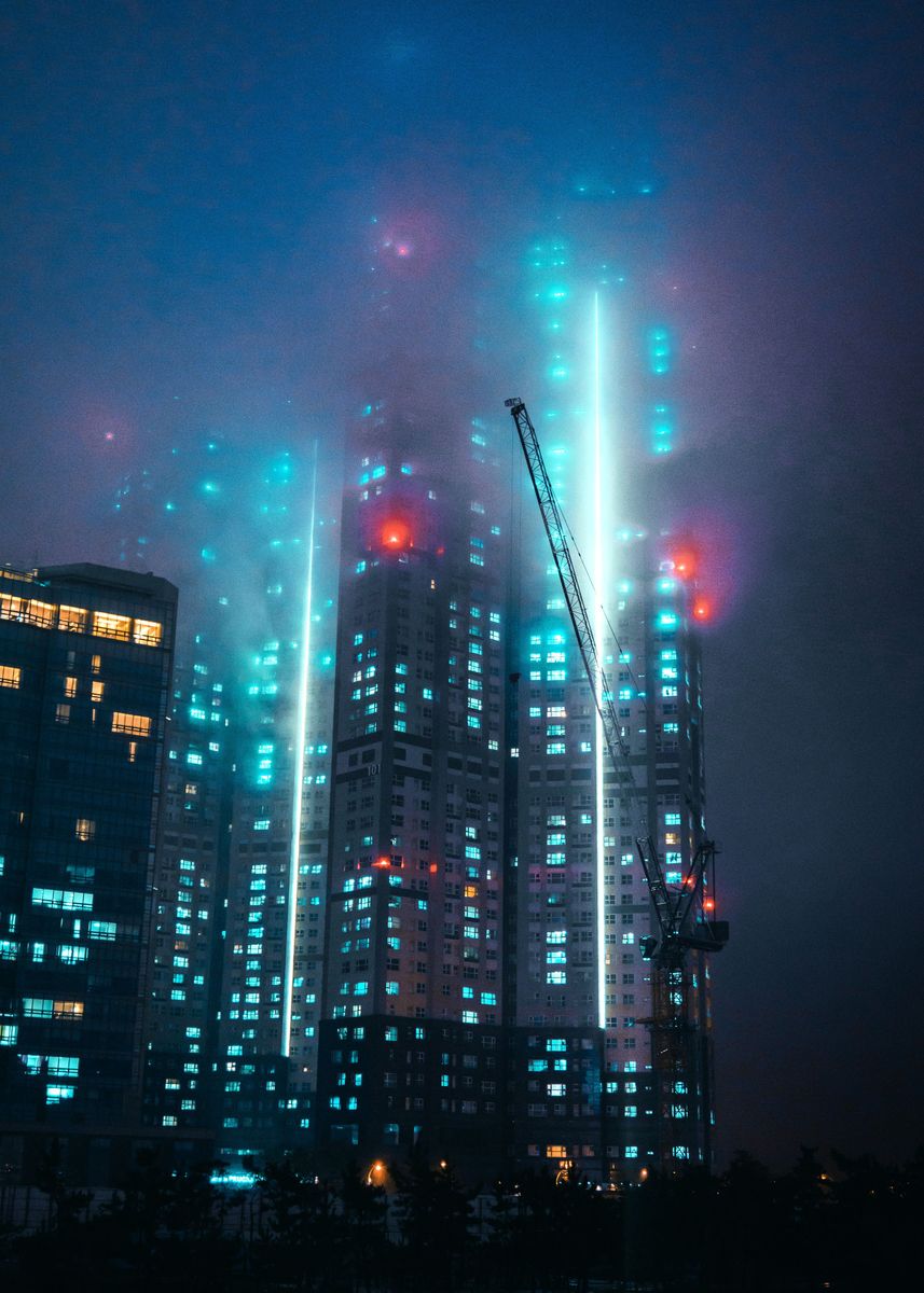 'Neon City in a Neon World' Poster, picture, metal print, paint by ...