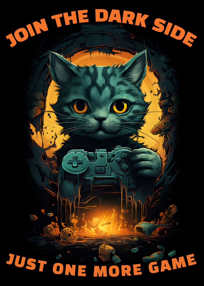 'Cat Gamer Want More Game' Poster, picture, metal print, paint by ...