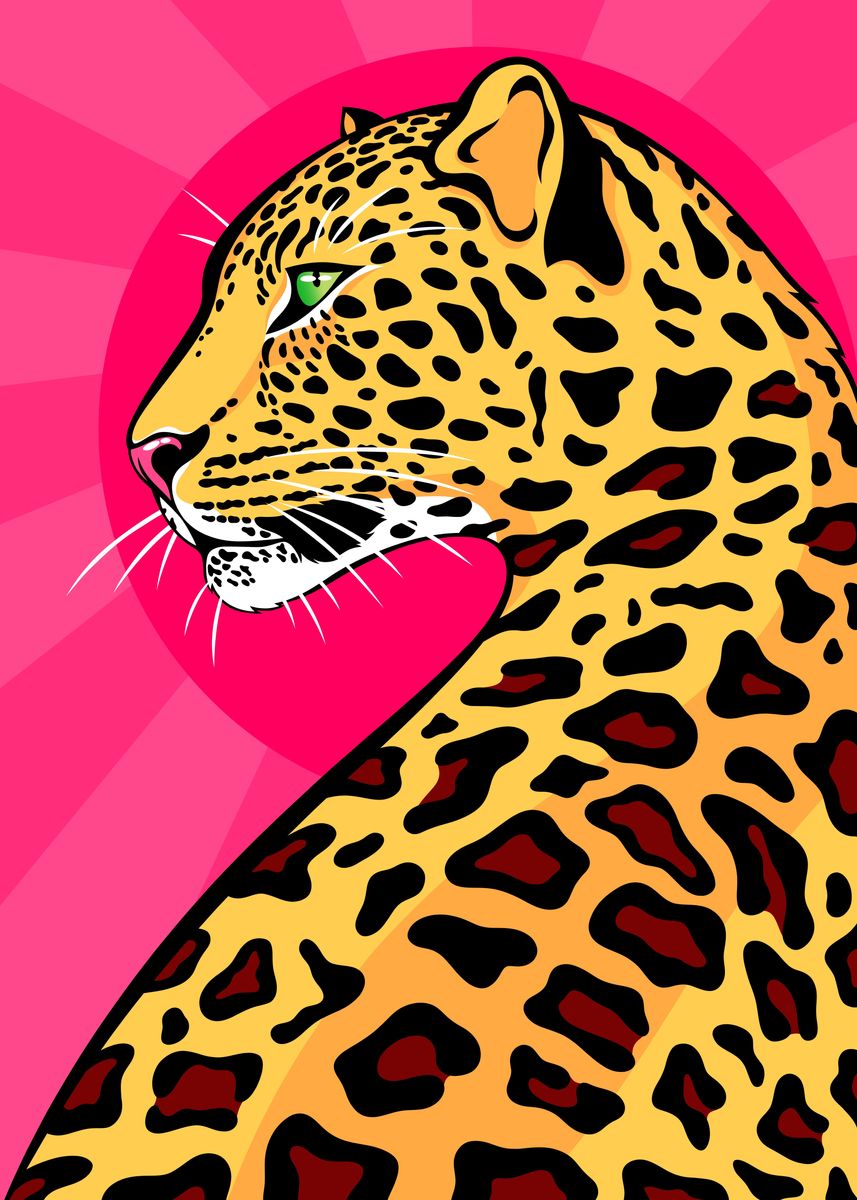 'Pink sunset leopard' Poster, picture, metal print, paint by Jenny ...