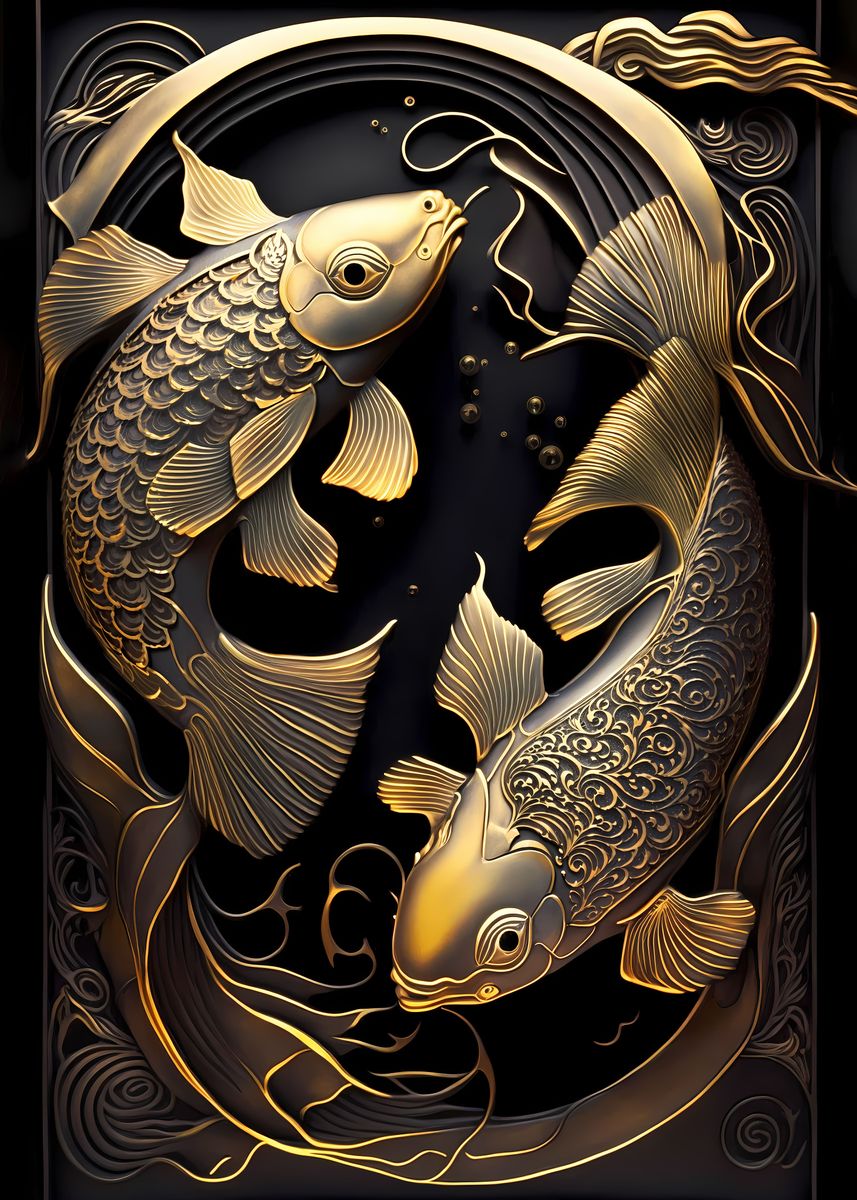 'Golden Japan Fish' Poster, picture, metal print, paint by Luong Phat ...
