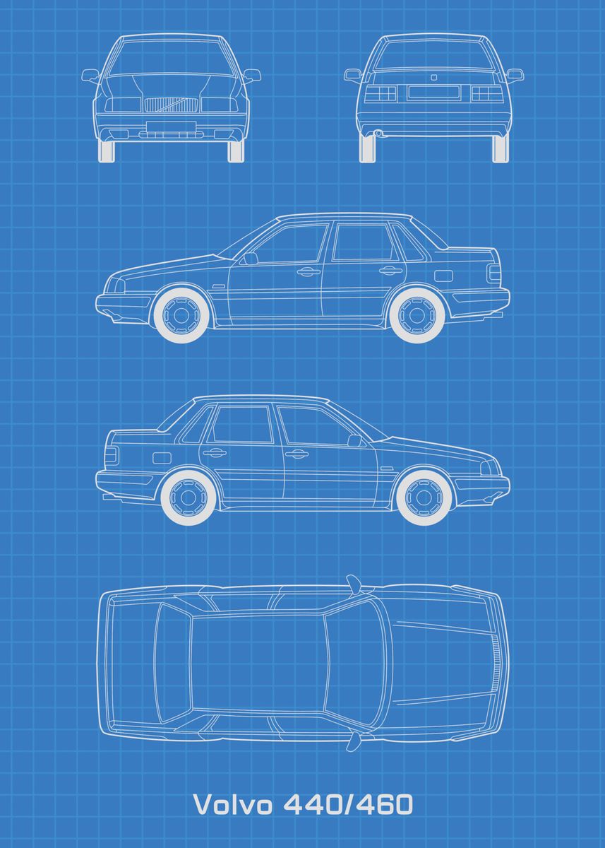 'Volvo 440 460 Blueprint' Poster by Aleksandras Palivonas | Displate