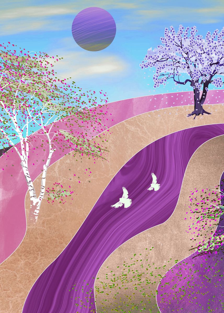 'Spring Blossoms Landscape' Poster by Esskay Designs | Displate