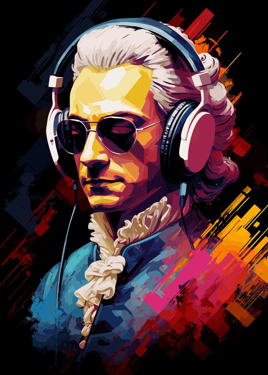 'Mozart With Headphones' Poster, picture, metal print, paint by ...