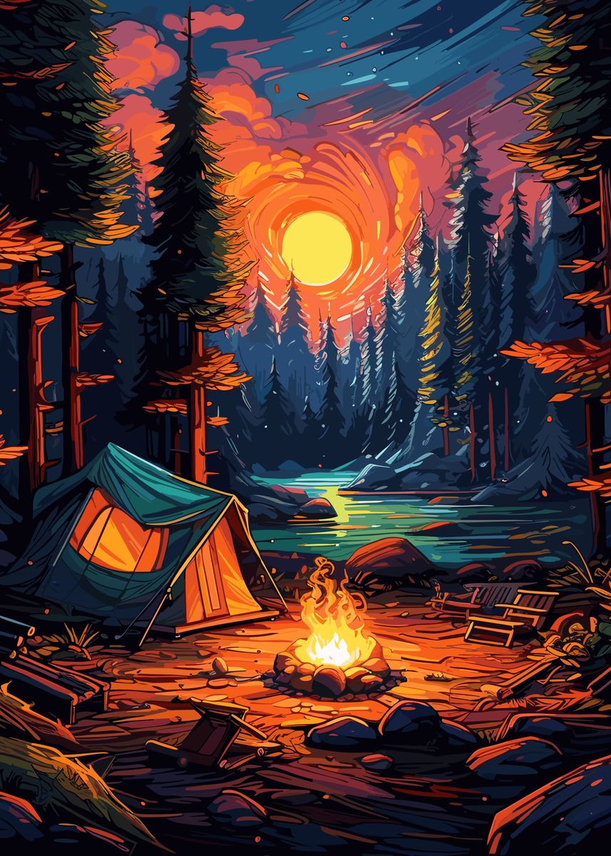 'Beautiful Camping Night' Poster, picture, metal print, paint by Ali ...