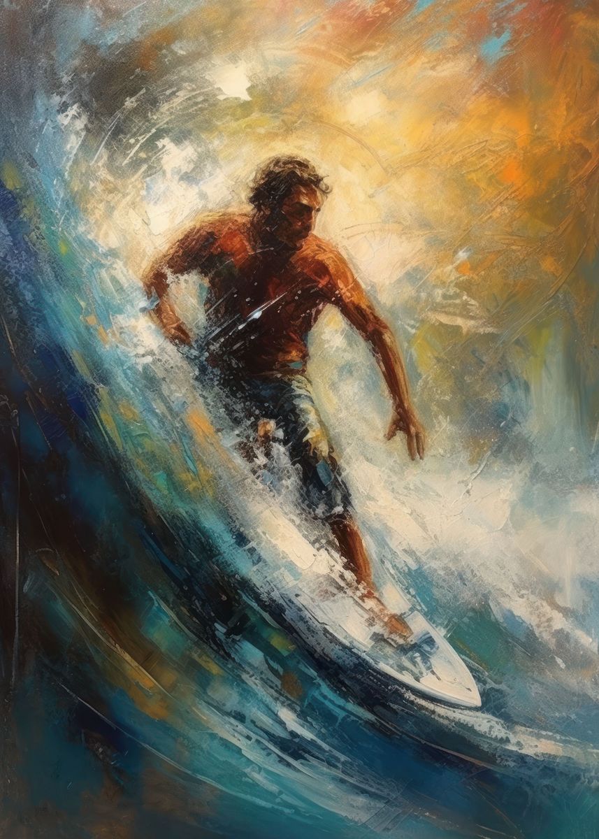 'Oil Painting of a Surfer' Poster, picture, metal print, paint by Usama ...