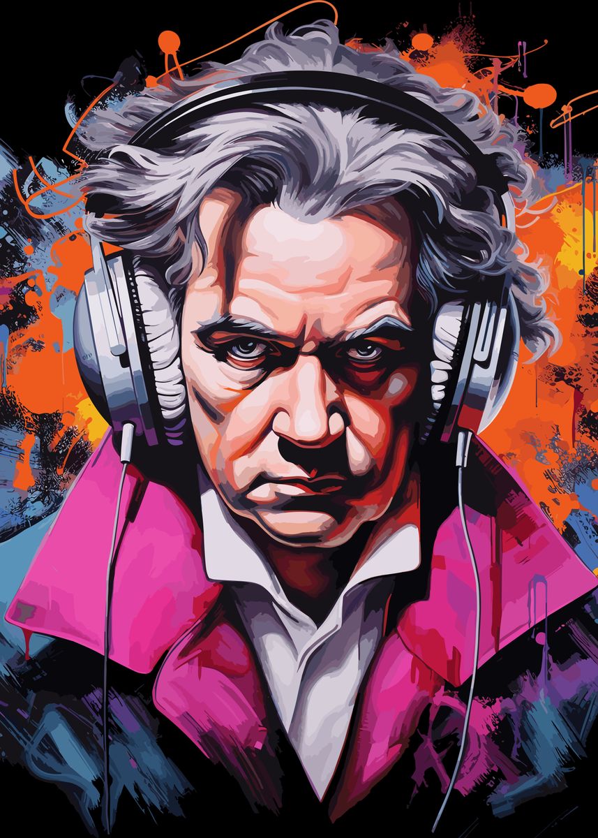 'Beethoven With Headphones' Poster, picture, metal print, paint by ...