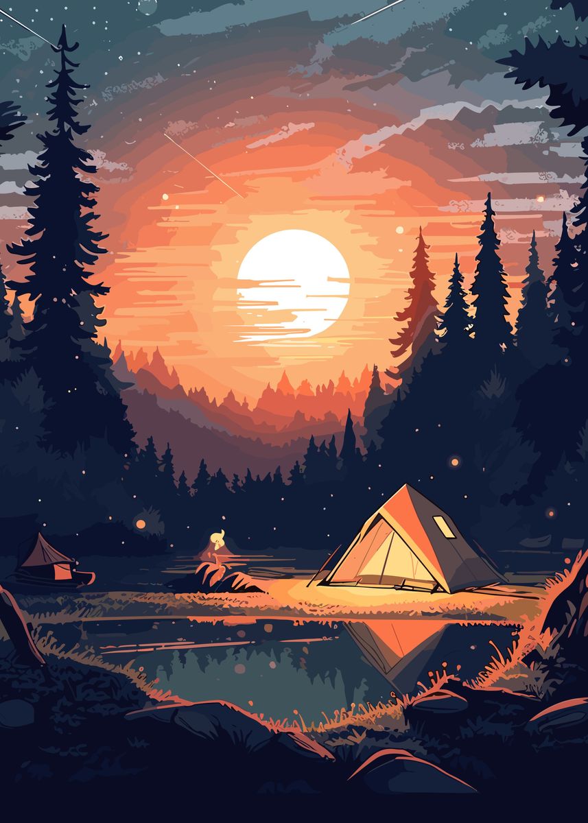 'Beautiful Camping Night' Poster, picture, metal print, paint by Ali ...