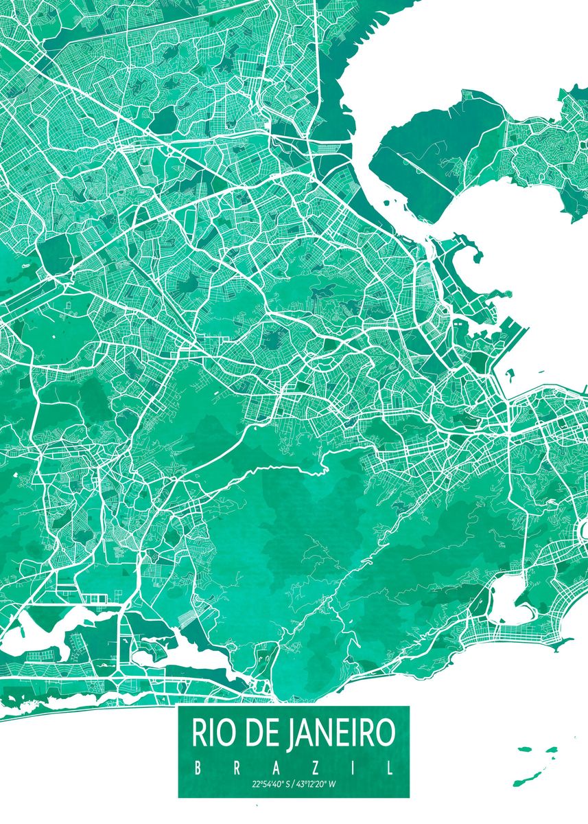 'Rio City Map Watercolor' Poster, picture, metal print, paint by deMAP ...