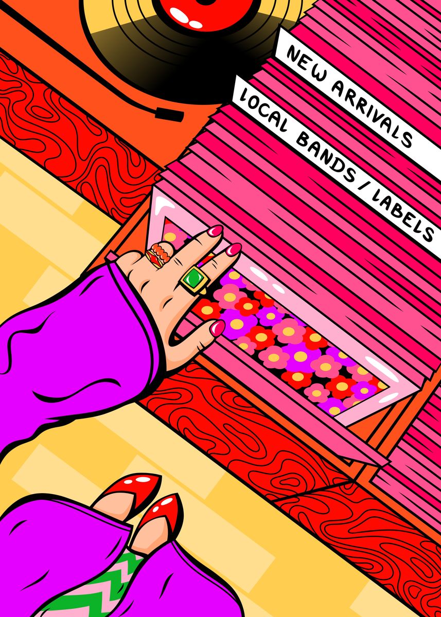 'Colorful record store' Poster, picture, metal print, paint by Jenny ...