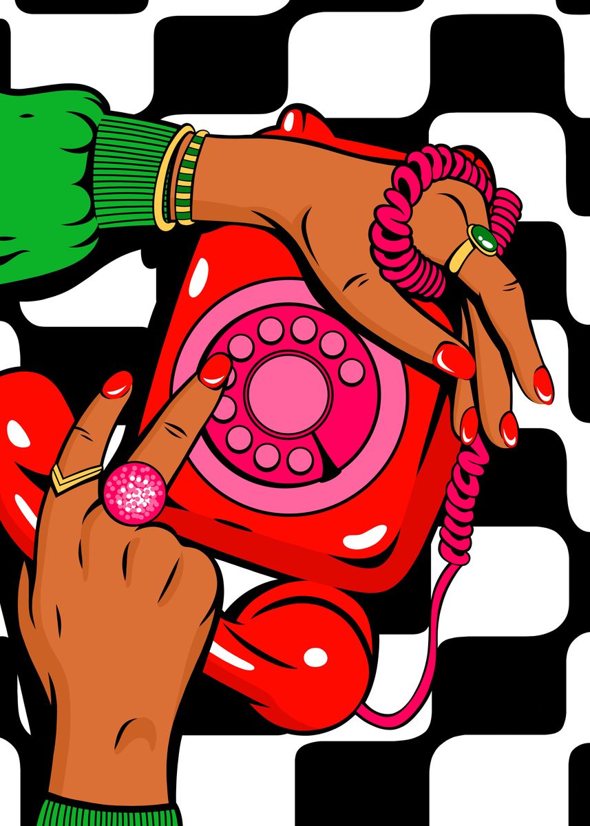 'Retro phone call' Poster, picture, metal print, paint by Jenny Rattina ...