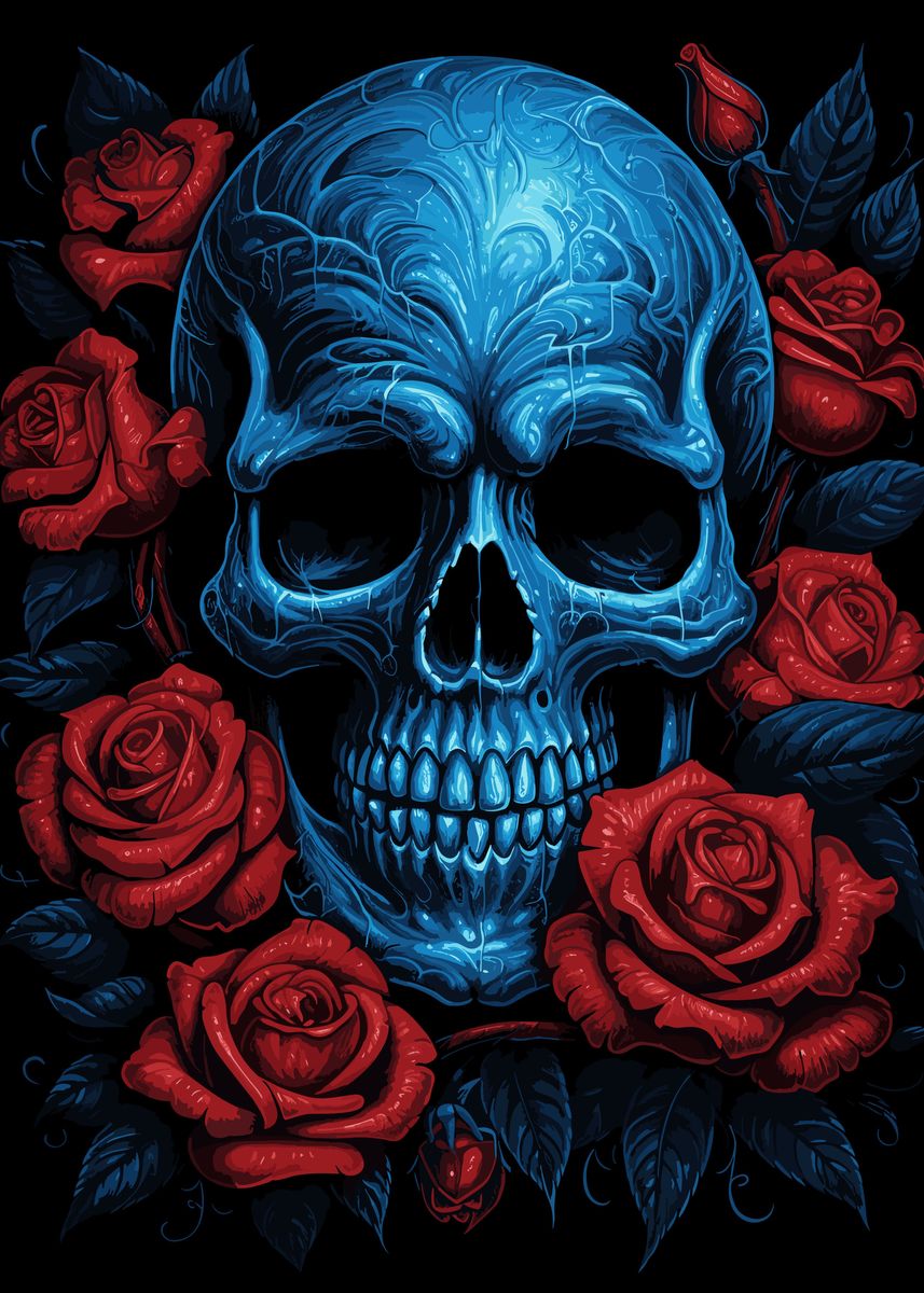 'skull with roses' Poster, picture, metal print, paint by Constance ...
